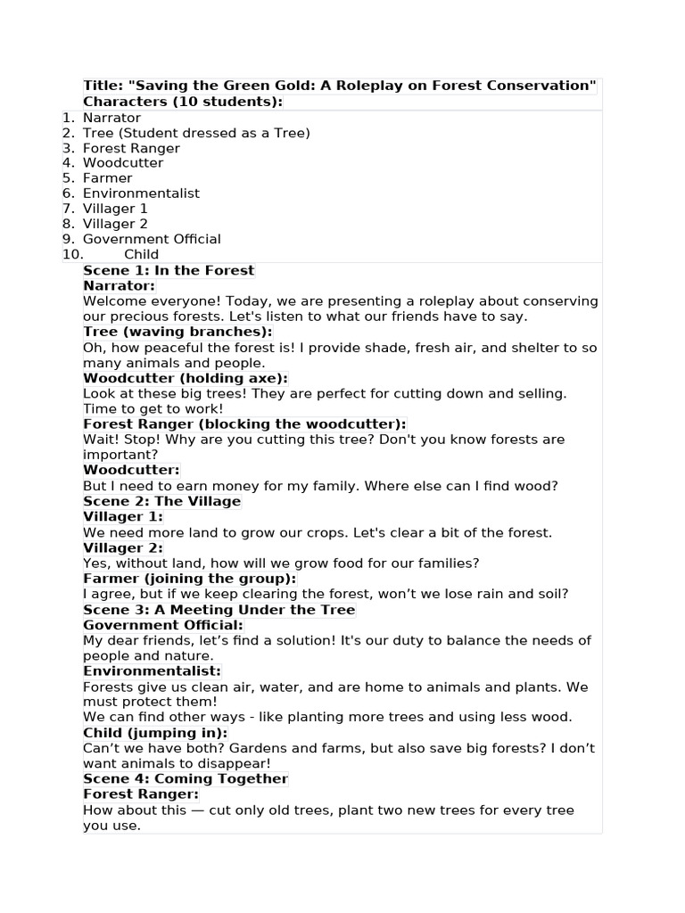 Forest Conservation Roleplay Script | PDF