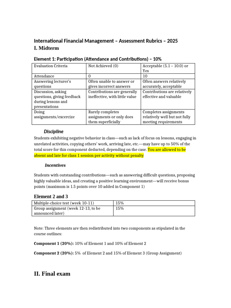 2025 International Financial Management Rubrics | PDF