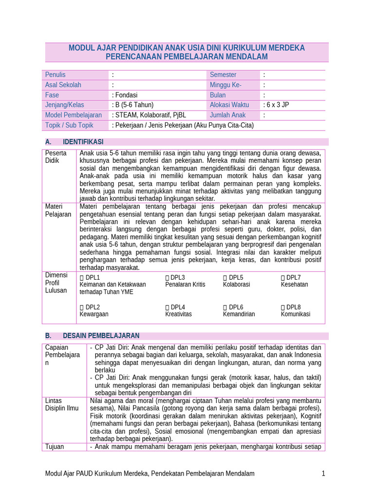Modul Ajar Profesi untuk PAUD | PDF
