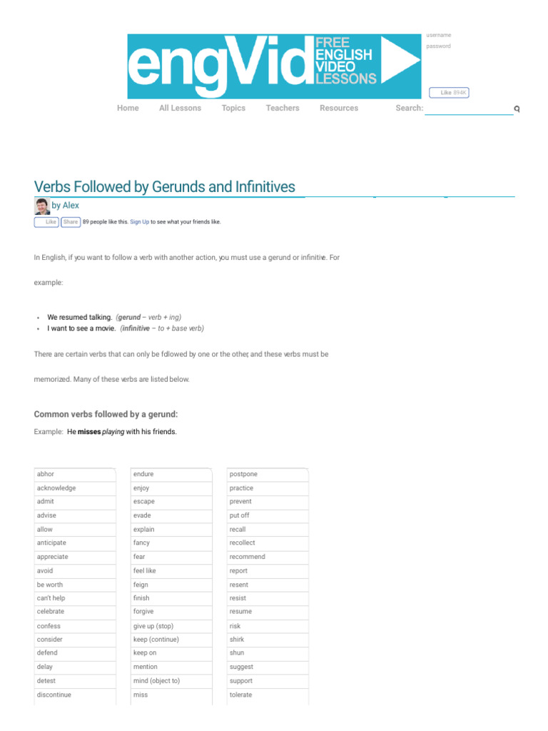 Verbs Followed by Gerunds and Infinitives Engvid | PDF