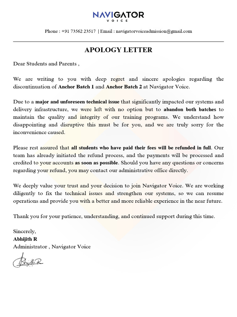 Apology Letter | PDF