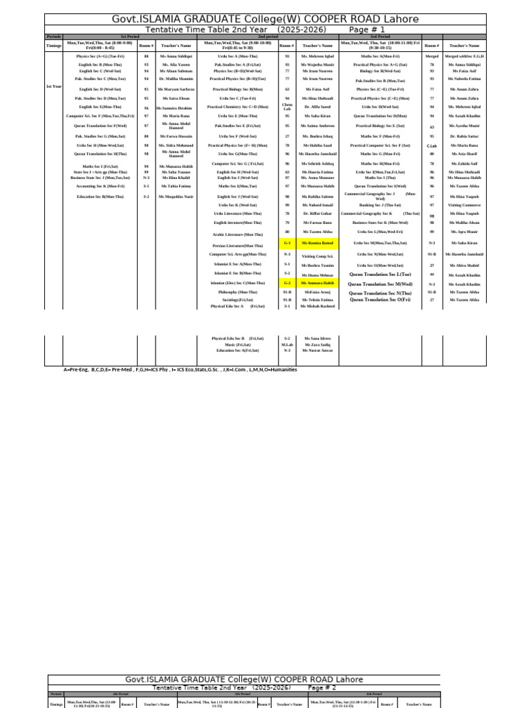 2nd Year Time Table 2025-2026 | PDF