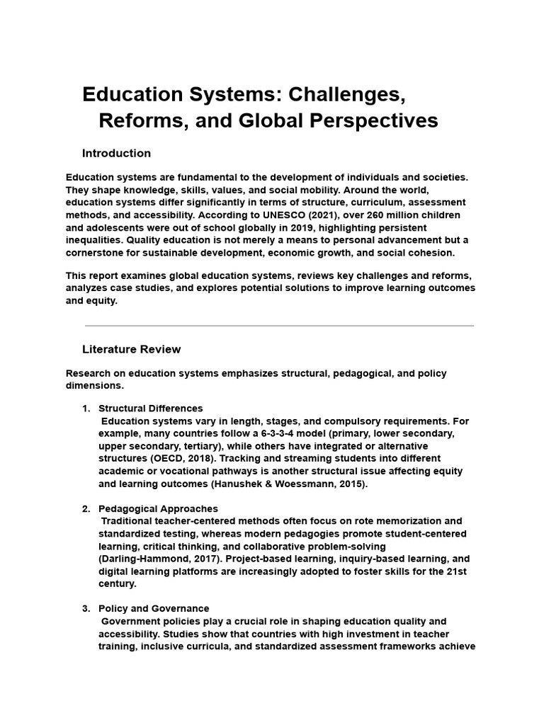 Global Education Systems: Challenges & Reforms | PDF | Curriculum ...
