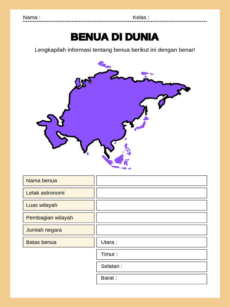 Lembar Kerja IPAS Benua Asia Kuning Putih Ilustratif | PDF