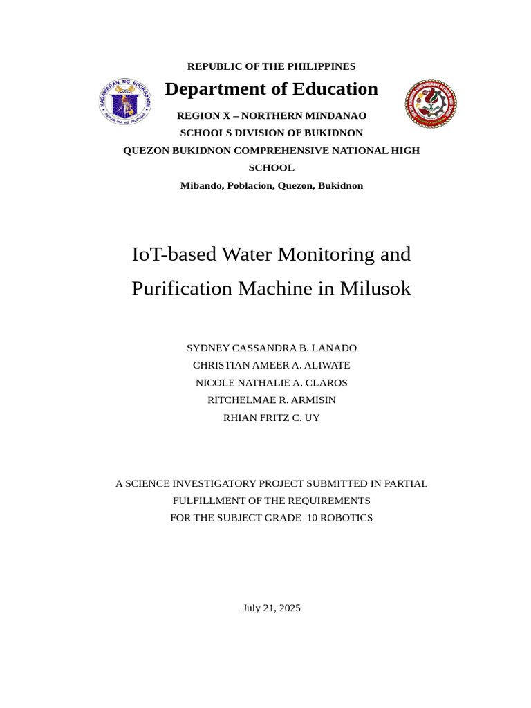 CAPSTONE | PDF | Water Quality | Internet Of Things
