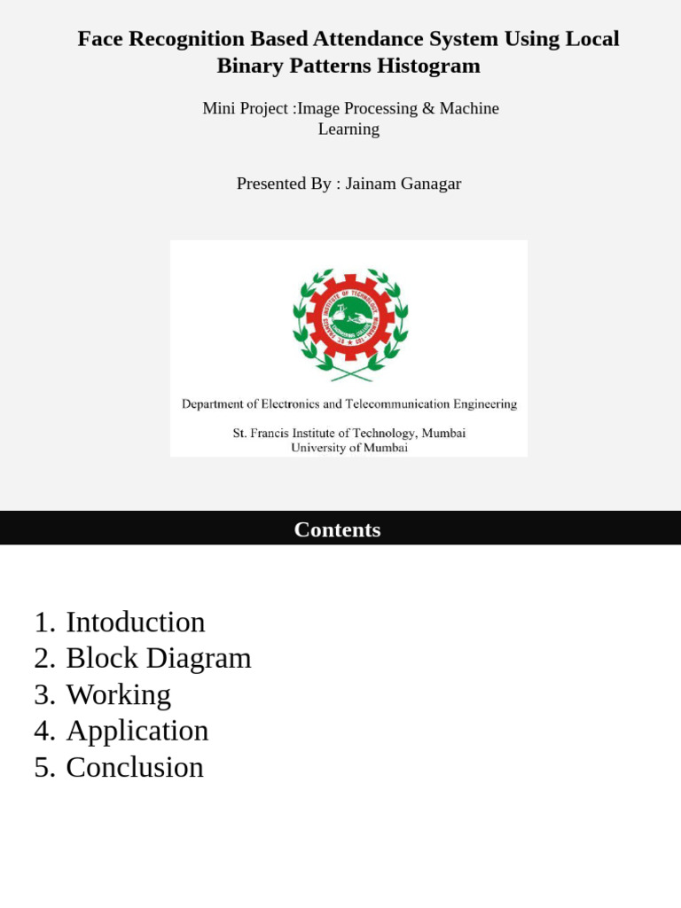 Face Recognition Based Attendance System Using Local Binary Patterns Histogram | PDF