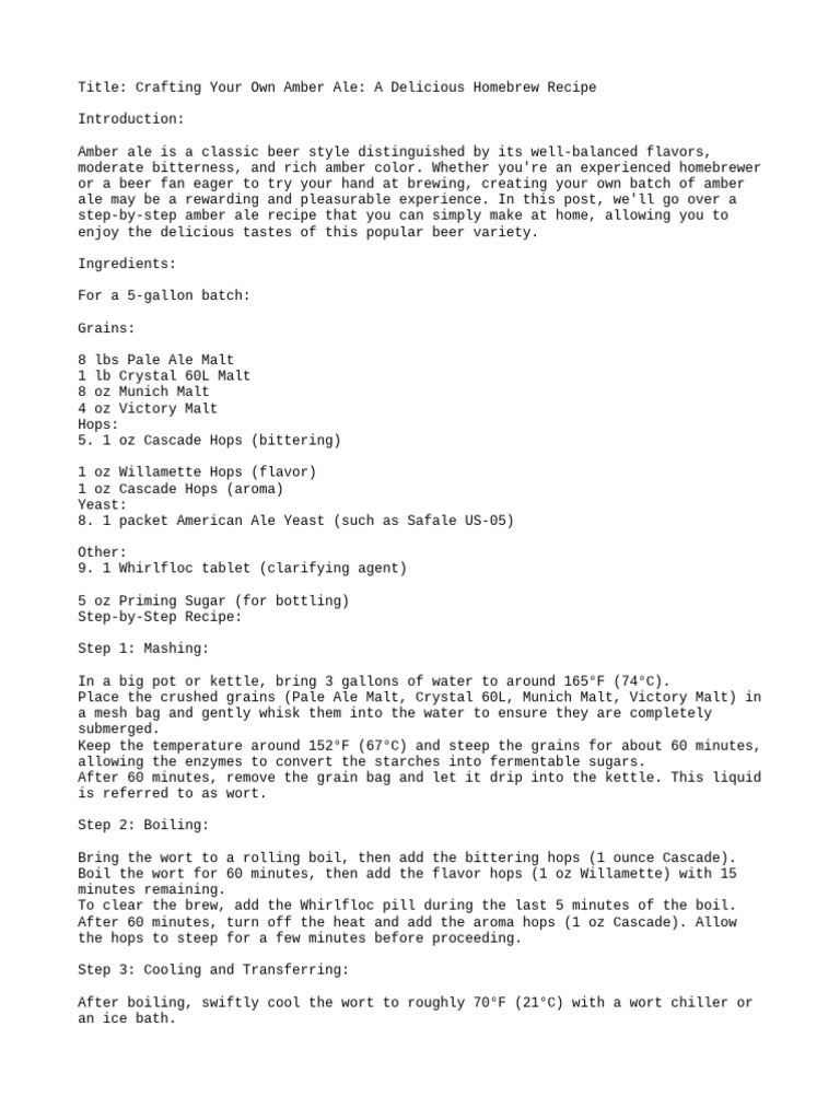Homebrew Amber Ale Recipe Guide | PDF | Brewing | Homebrewing