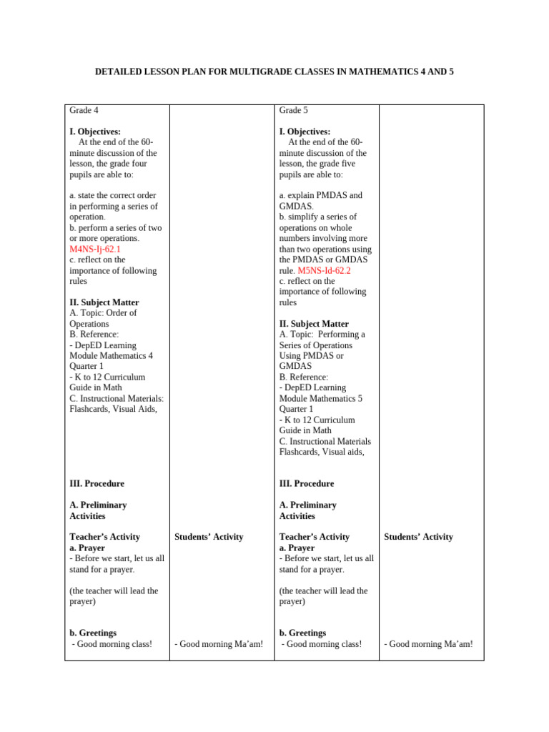 Final Detailed Lesson Plan in Mathematics 4 and 5 | PDF | Bracket ...