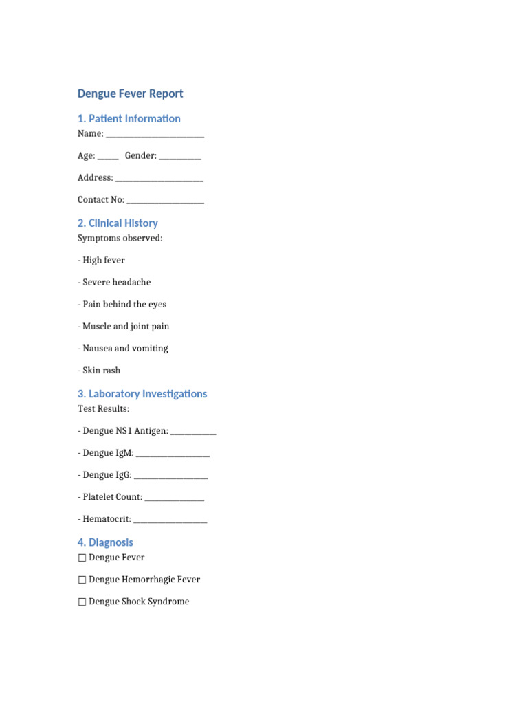 Dengue Fever Patient Report Template | PDF