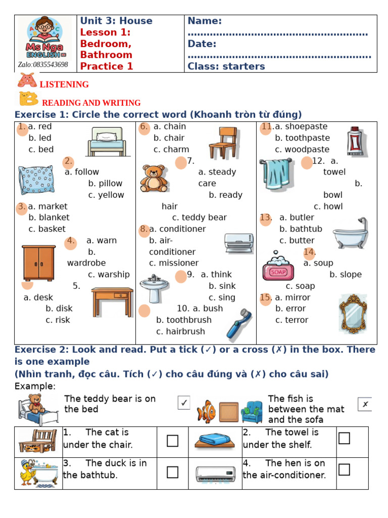 Unit 3 - Home - Bedroom, Bathroom (ĐL) | PDF | Bathroom
