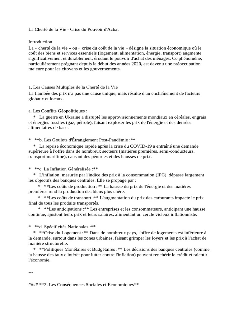Cherté de la Vie : Causes et Conséquences | PDF