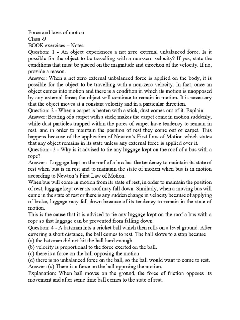 Force and Laws of Motion Book Exercises-1 | PDF | Force | Momentum