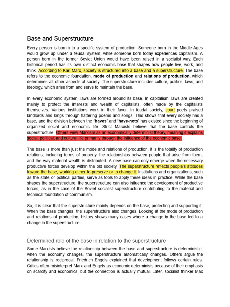 Understanding Marx's Base and Superstructure | PDF | Marxism | Capitalism