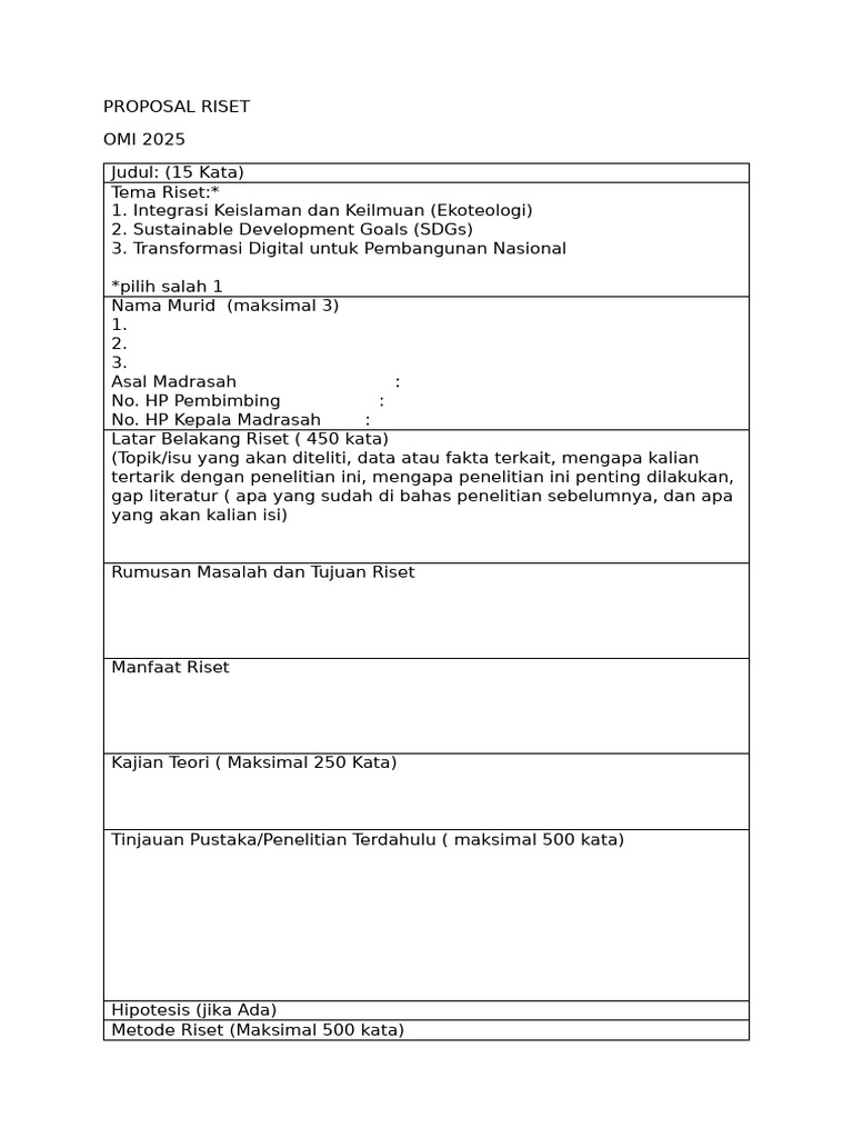 Format Penulisan Proposal Riset OMI | PDF