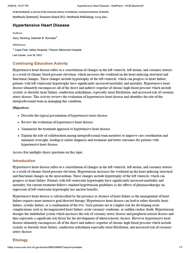 17. Hypertensive Heart Disease - StatPearls - NCBI Bookshelf | PDF | Hypertension | Blood Pressure