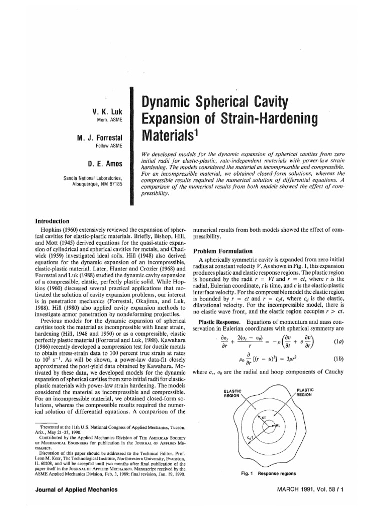 Dynamic Expansion of Spherical Cavities | PDF | Stress (Mechanics ...