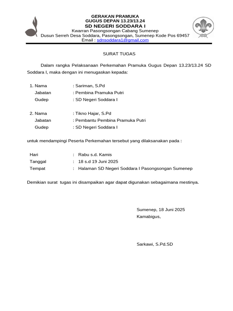 Contoh Surat Tugas Pramuka | PDF