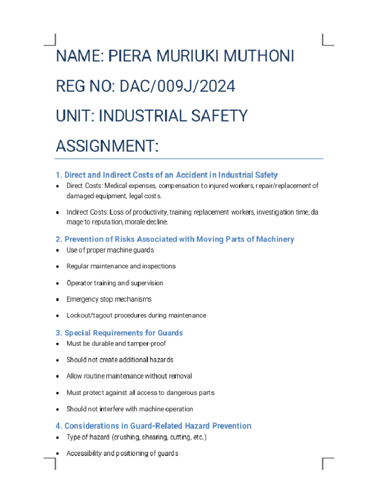 Piera Muriuki Assignment On Industrial Safety | PDF