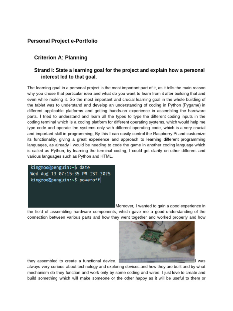 Personal Project E-Portfolio 7768 Prajwal - Sahoo Criterion A First Draft | PDF