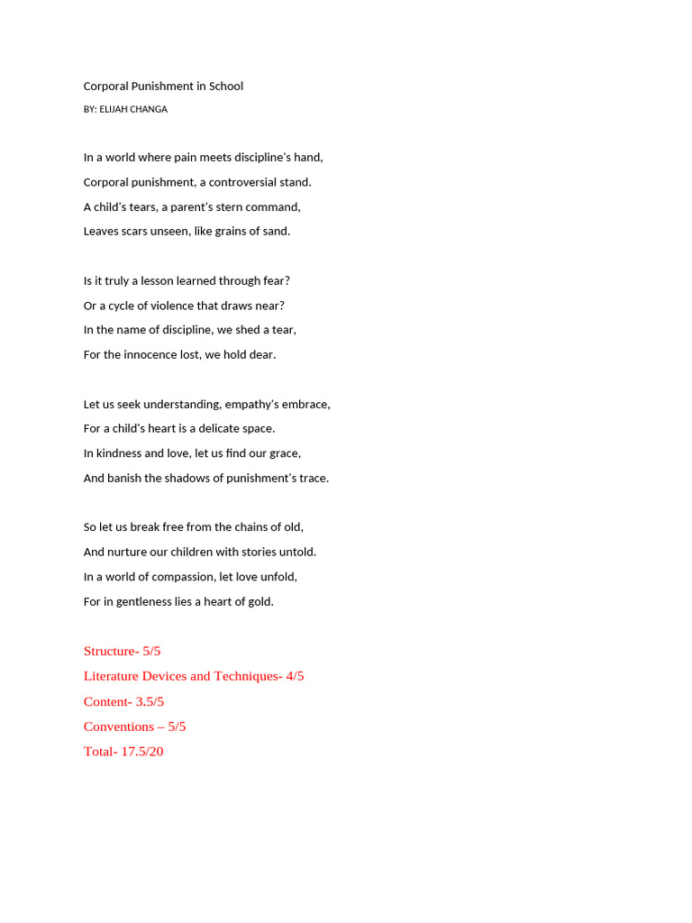 Elijah Corporal Punishment in School (Poem) | PDF