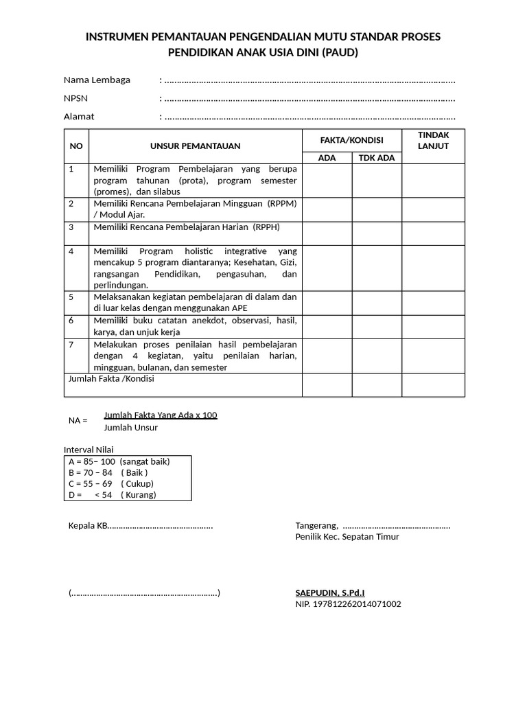 3. Instrumen Pemantauan Standar Proses (1) | PDF