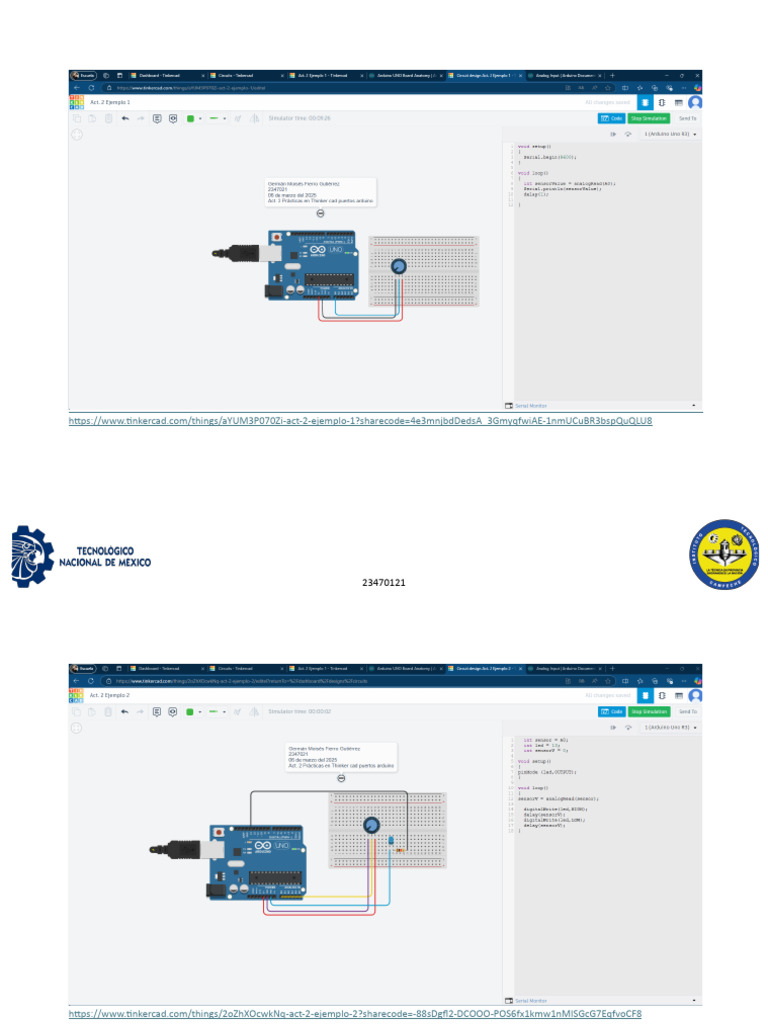 Act. 2 Prácticas en Thinker Cad Puertos Arduino.23470121 | PDF
