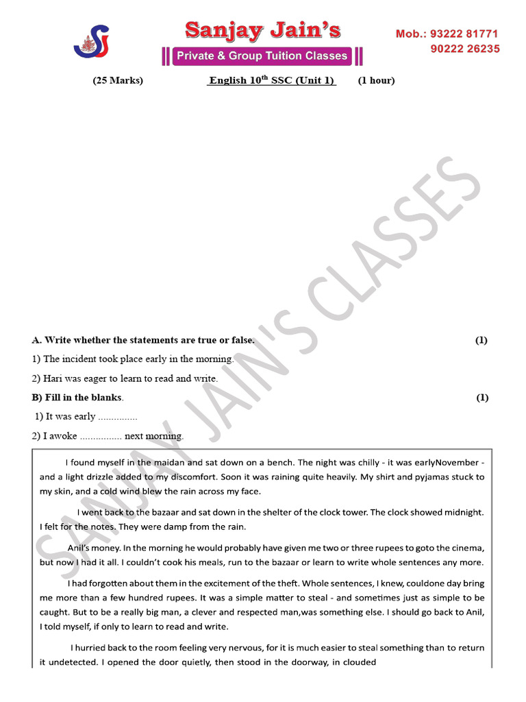 English 10th SSC Language and Literature Exam | PDF | Poetry