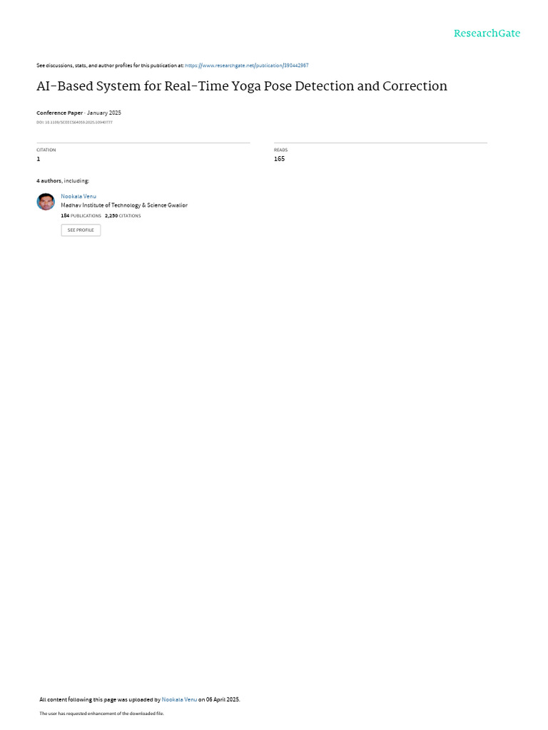 AI-Based System For Real-Time Yoga Pose Detection and Correction | PDF | Computer Vision | Computing