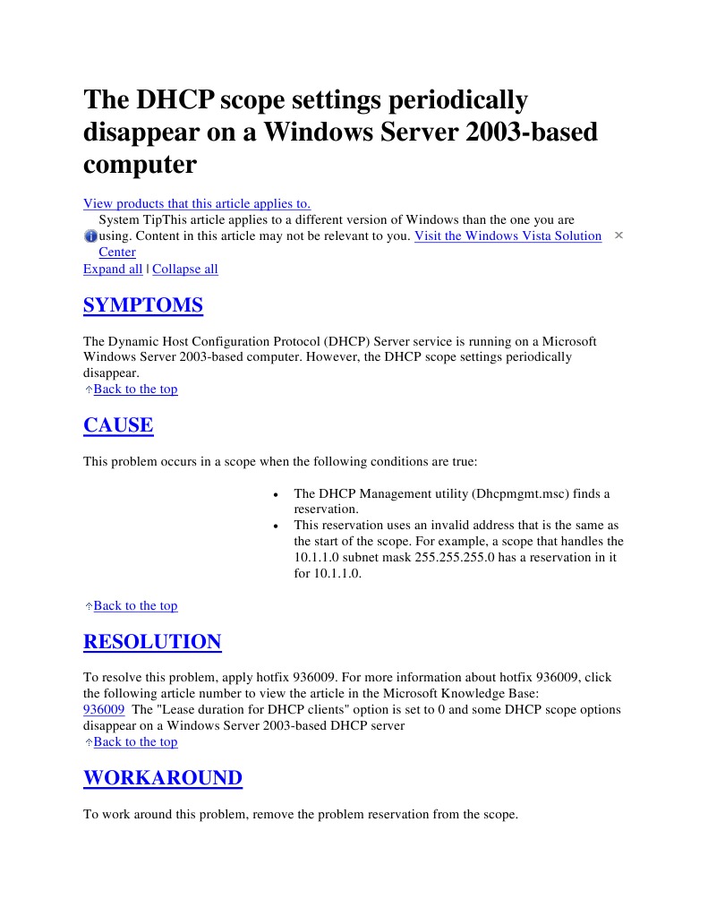 Fixing DHCP Scope Issues in Windows Server 2003 | PDF | Computers