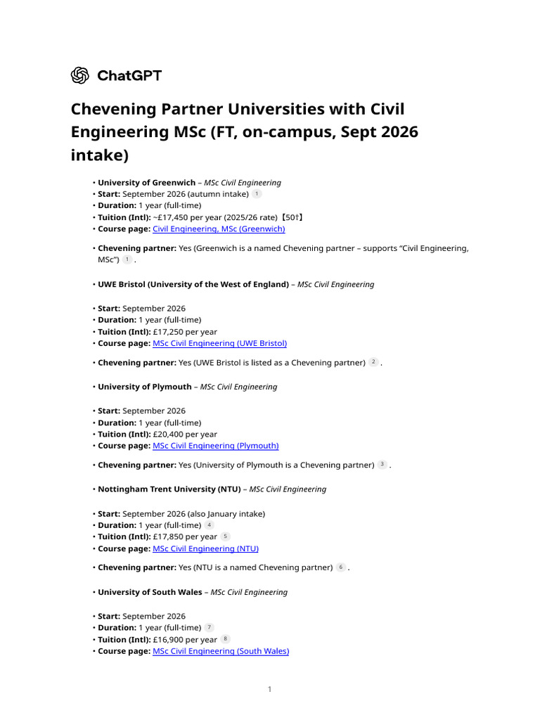 Chevening Civil Engineering MSc Programs | PDF | Public Economics ...