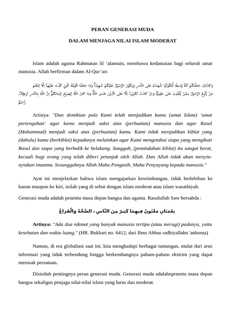 Peran Generasi Muda dalam Islam Moderat | PDF