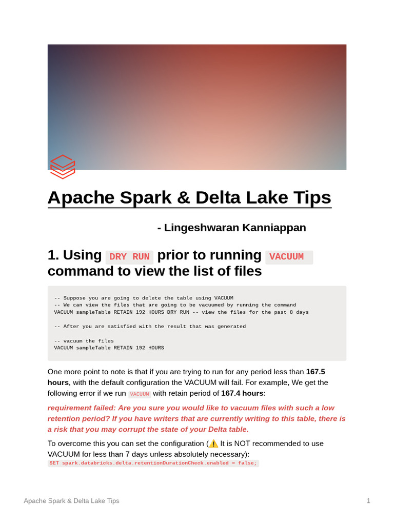Apache Spark & Delta Lake Tips | PDF | Cache (Computing) | Apache Spark