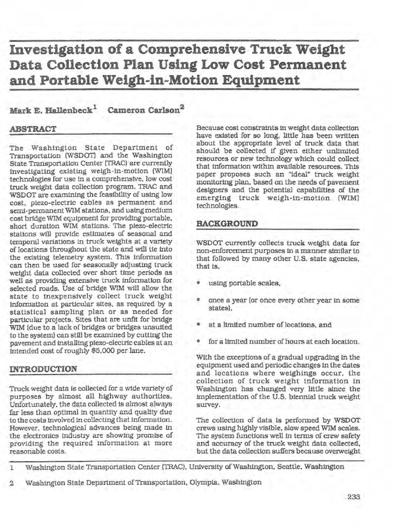 Investigation of A Comprehensive Truck Weight Data Conection Plan Using ...