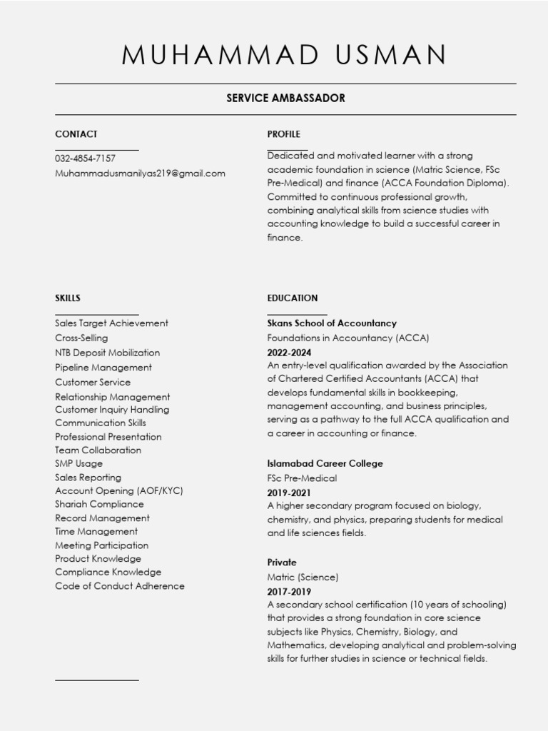 Muhammad Usman CV 1 | PDF | Accounting | Science