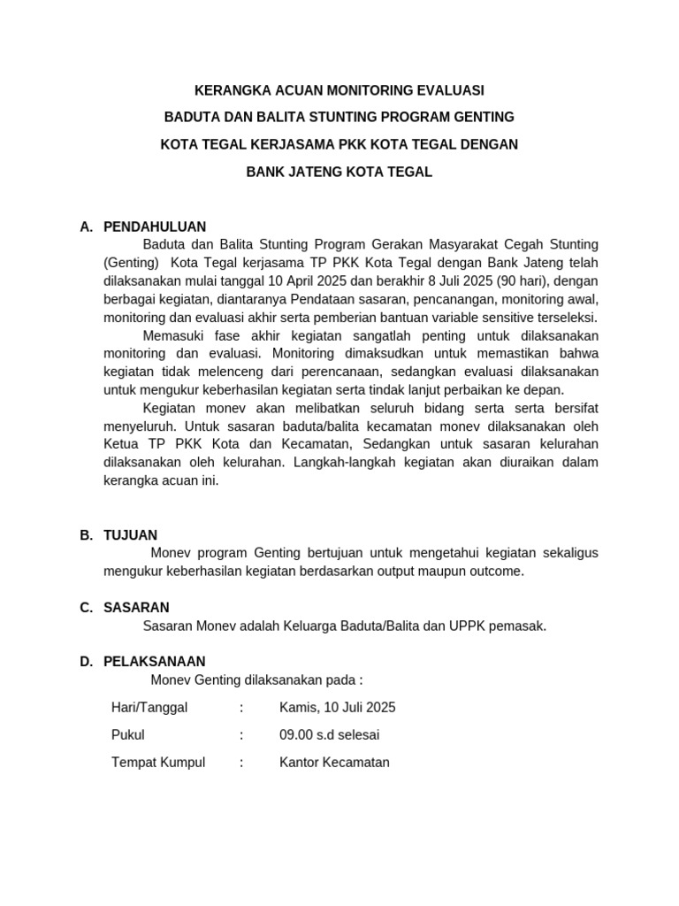 Monev Program Stunting Kota Tegal 2025 | PDF