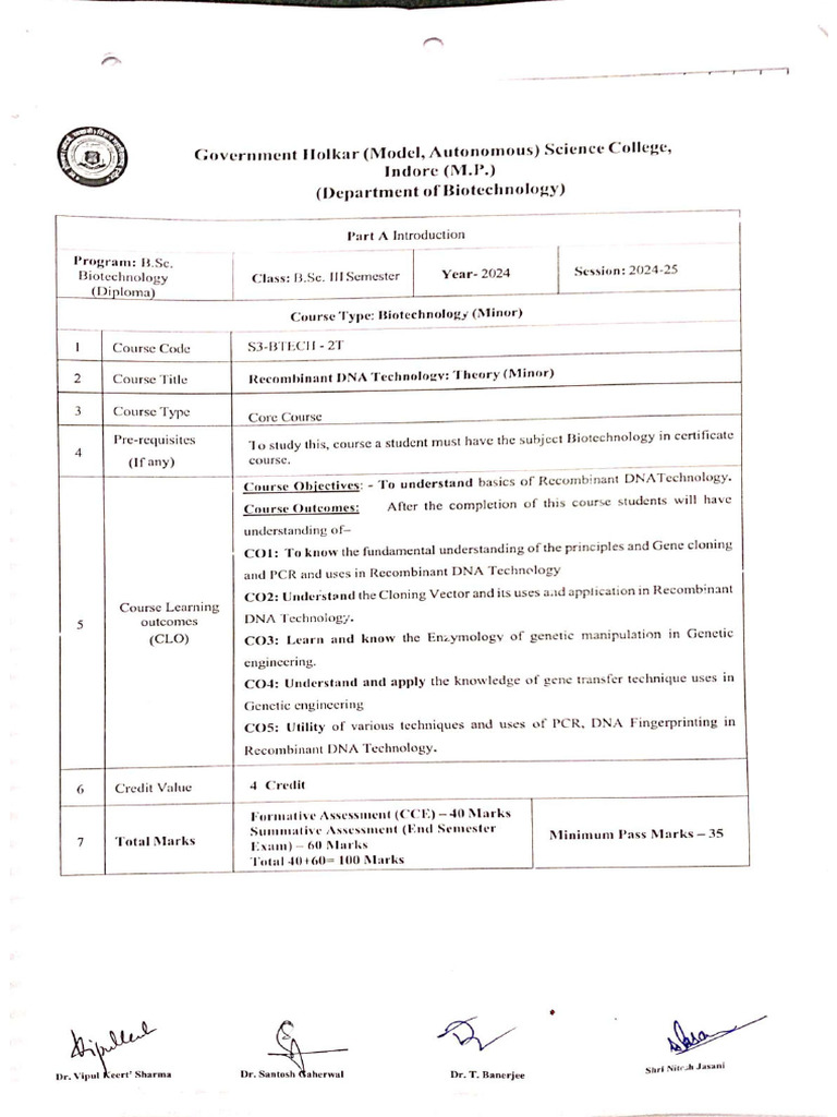 BSC III Semester Syllabus Minor Biotechnology 2024-2025-1 | PDF