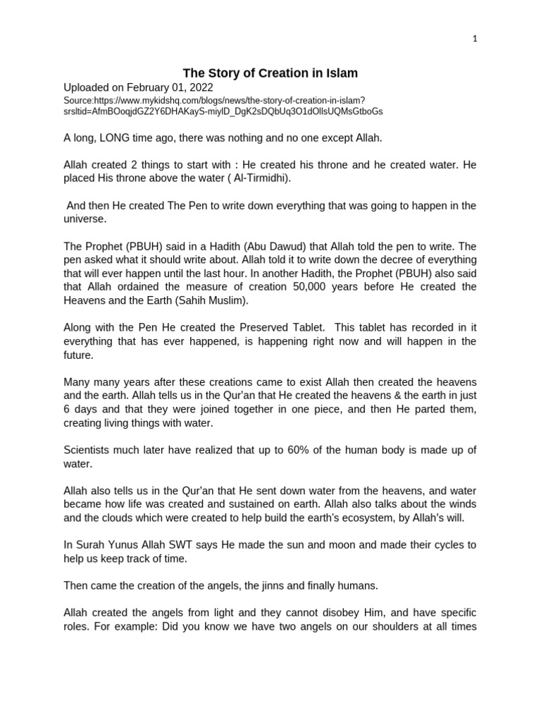 Creation Story in Islam: Adam and Eve | PDF | God In Islam | Adam