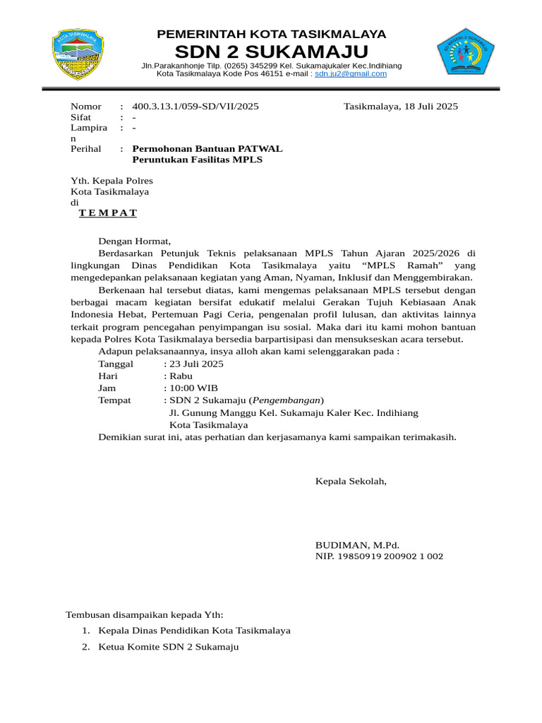 Permohonan Bantuan MPLS Tasikmalaya | PDF