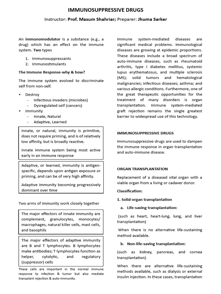 Immunomodulators and Organ Transplantation | PDF | Immune System ...