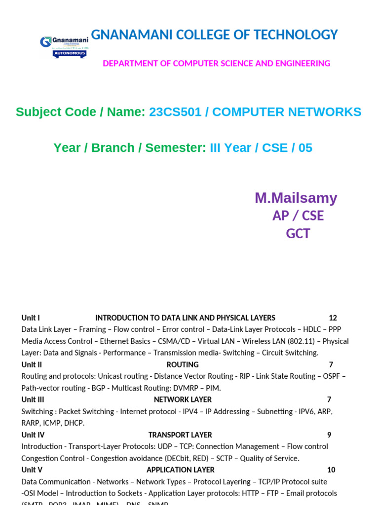 CN Unit - Iii PPT (23.08.2025) | PDF | Computer Network | Internet ...