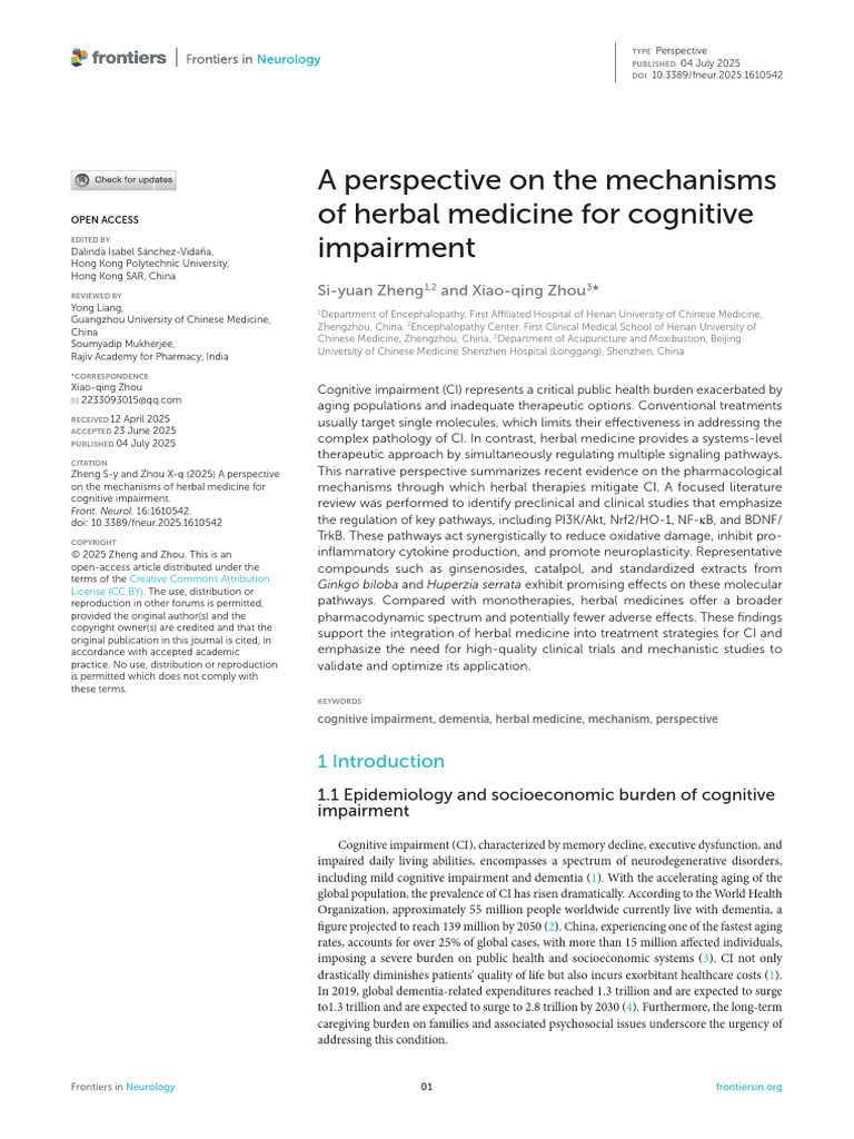 Herbal Medicine Mechanisms for Cognitive Impairment | PDF | Nf κb | Synapse