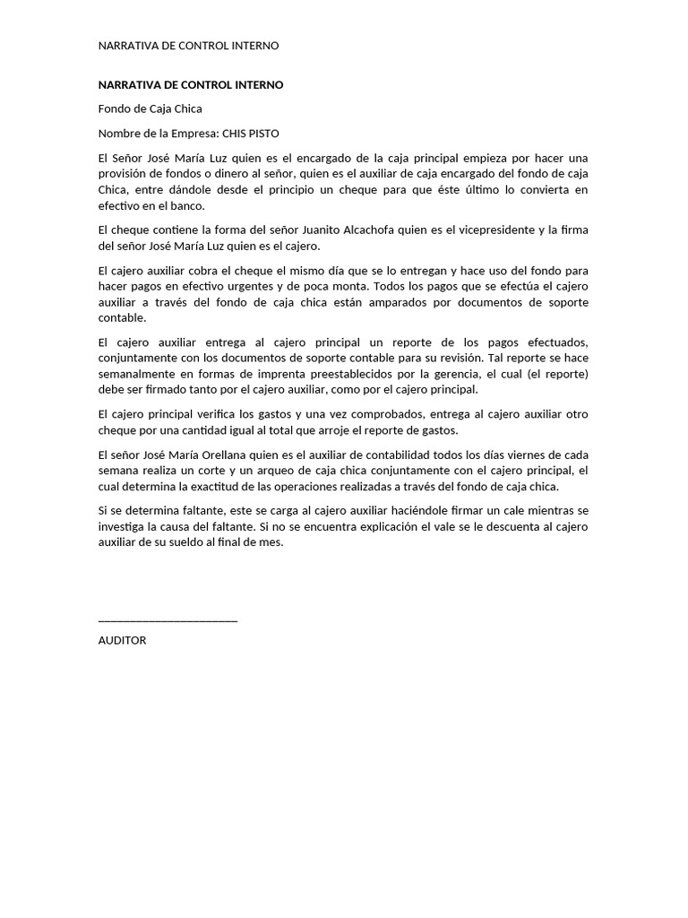 Narrativa de Control Interno | PDF