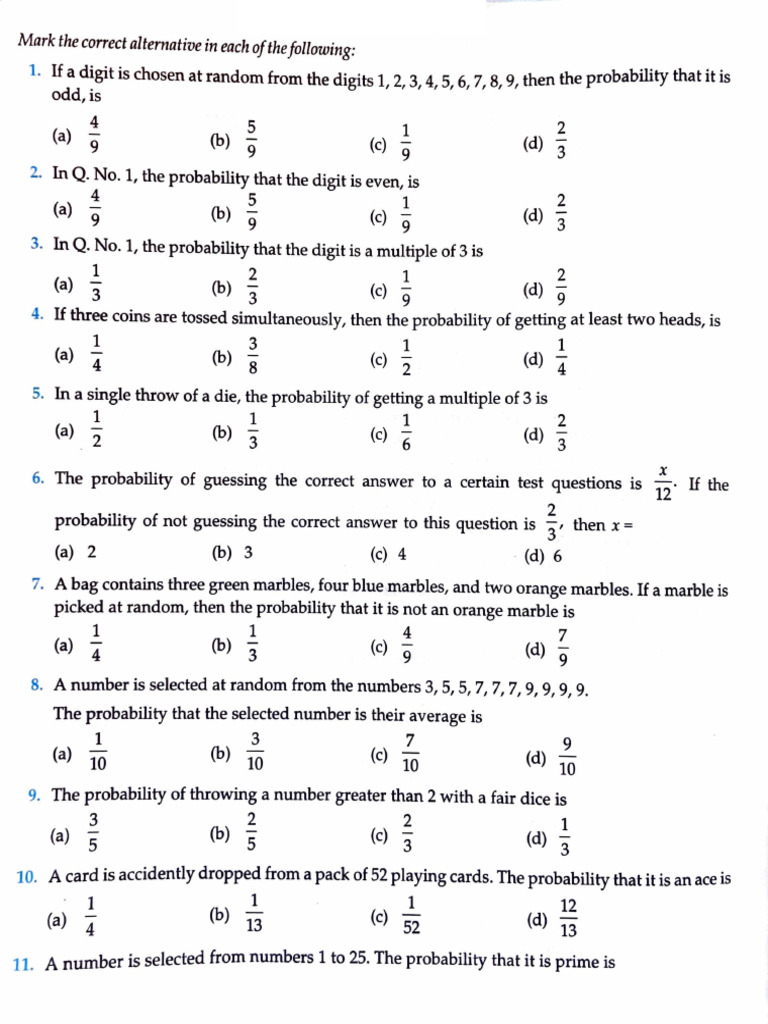 Class 10 Probability MCQs Solutions | PDF | Chess Openings | Chess Theory