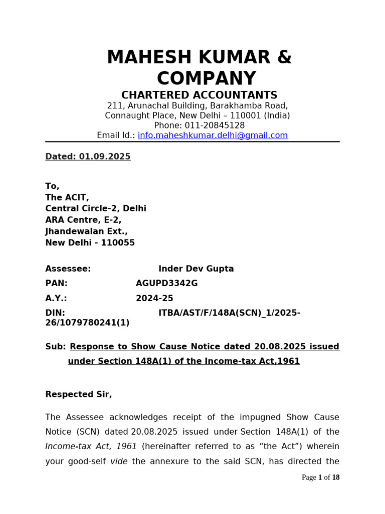 Response to Income Tax SCN for AY 2024-25 | PDF | Taxes | Accrual