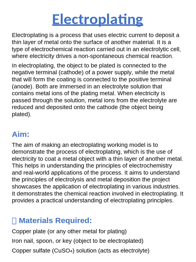 Electroplating Is A Process That Uses Electric Current To Deposit A Thin Layer of Metal Onto The ...