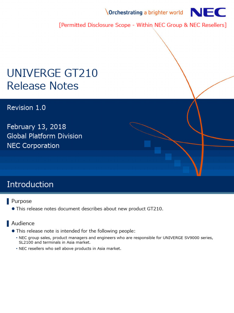 NEC UNIVERGE GT210 Release Notes | PDF | Menu (Computing ...