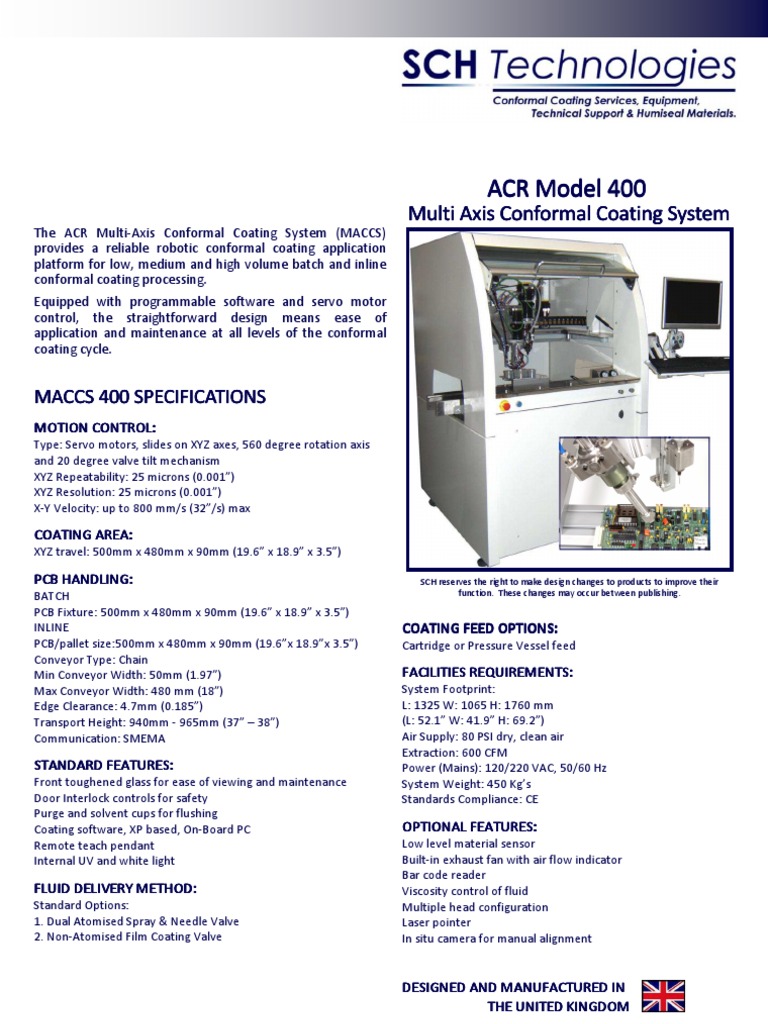 MACCS 400 Version 2 Multi Axis Conformal Coating System For Application of Conformal Coating ...