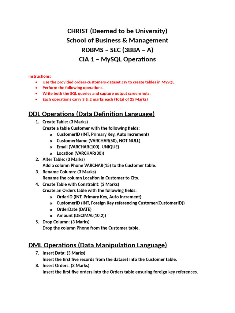 RDBMS Cia 1 | PDF