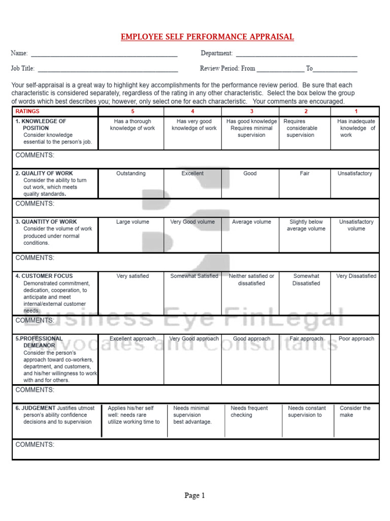 Employee Appraisal Self Evaluation | PDF | Performance Appraisal | Social Psychology