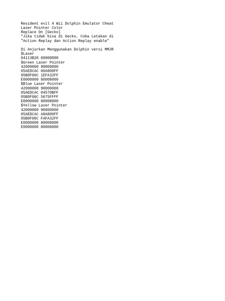 RE4 Laser Pointer Cheat Codes | PDF